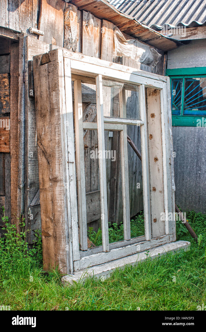 old wooden window in the yard on summer day Stock Photo - Alamy