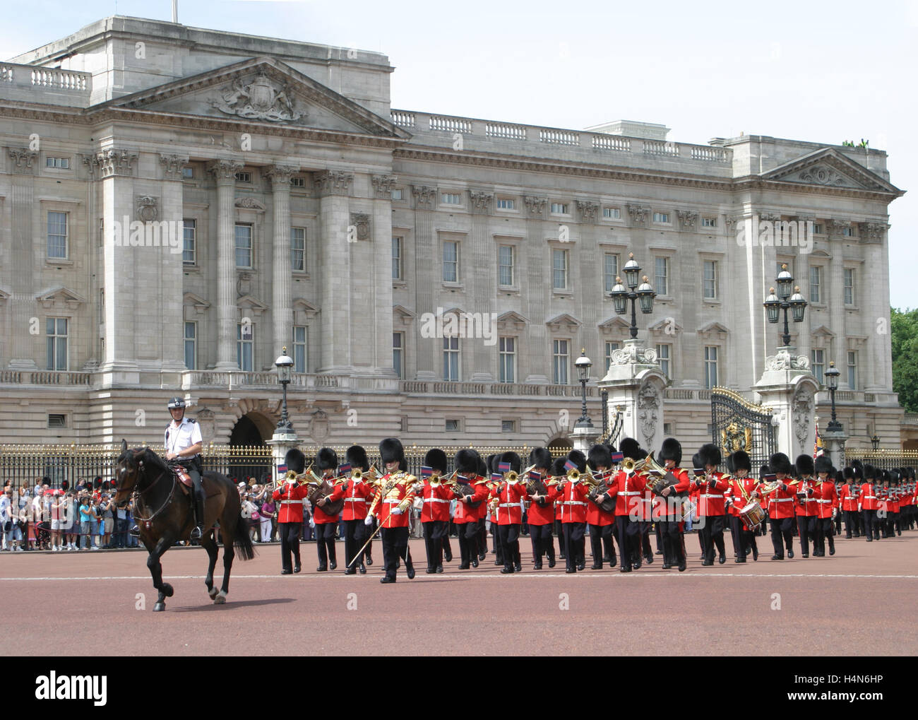 London, UK; the band of the Grenadier Guards marches past Buckingham ...