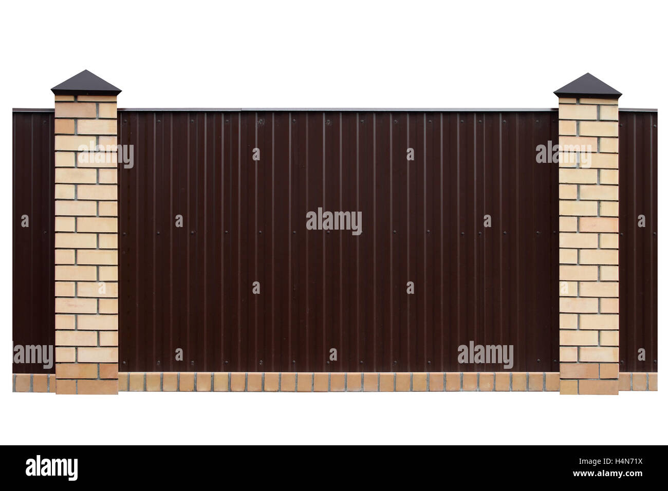 Fence with brick columns isolated on a white background Stock Photo - Alamy