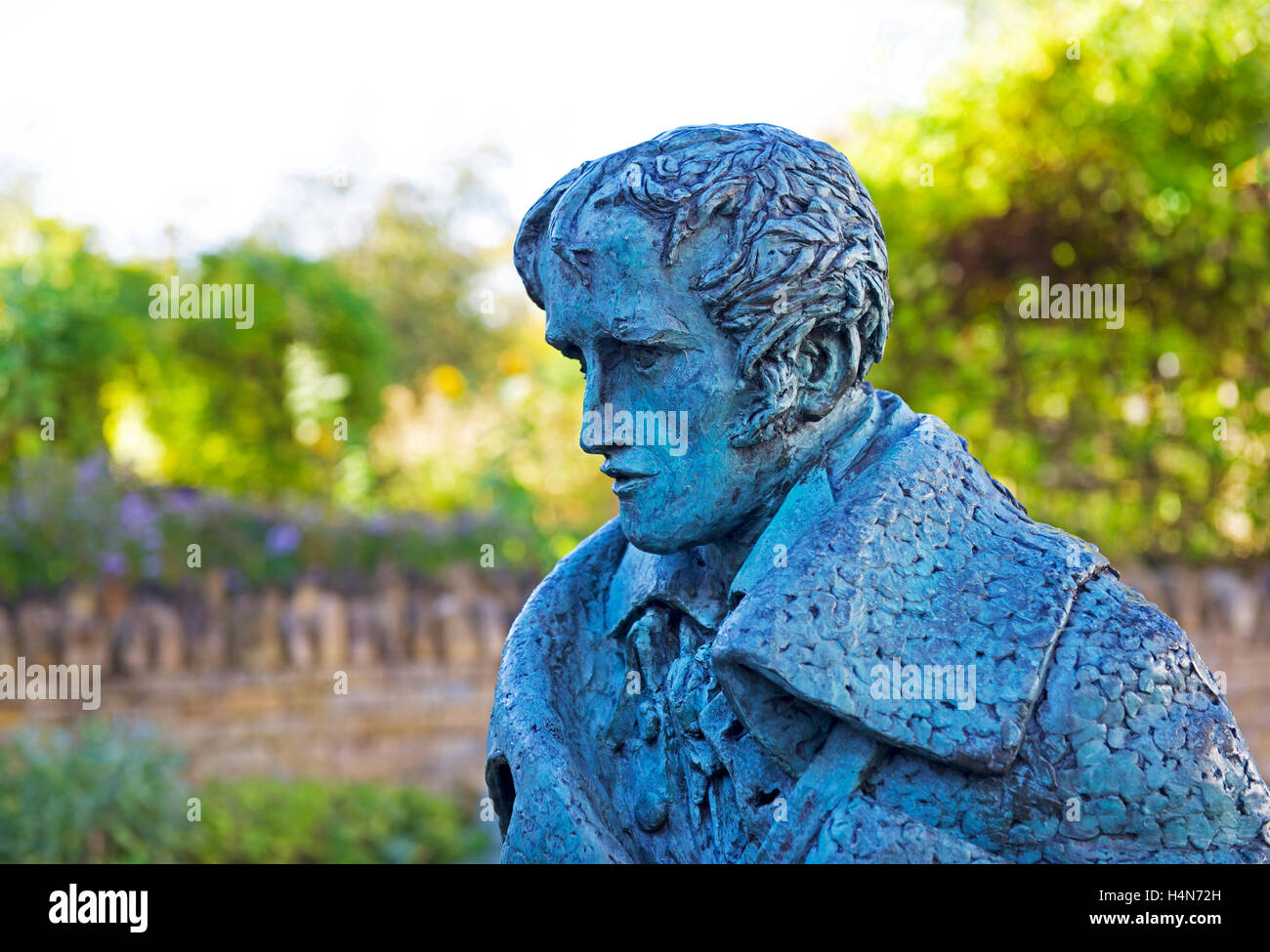 Sculpture of peasant poet John Clare, outside the cottage where he was ...