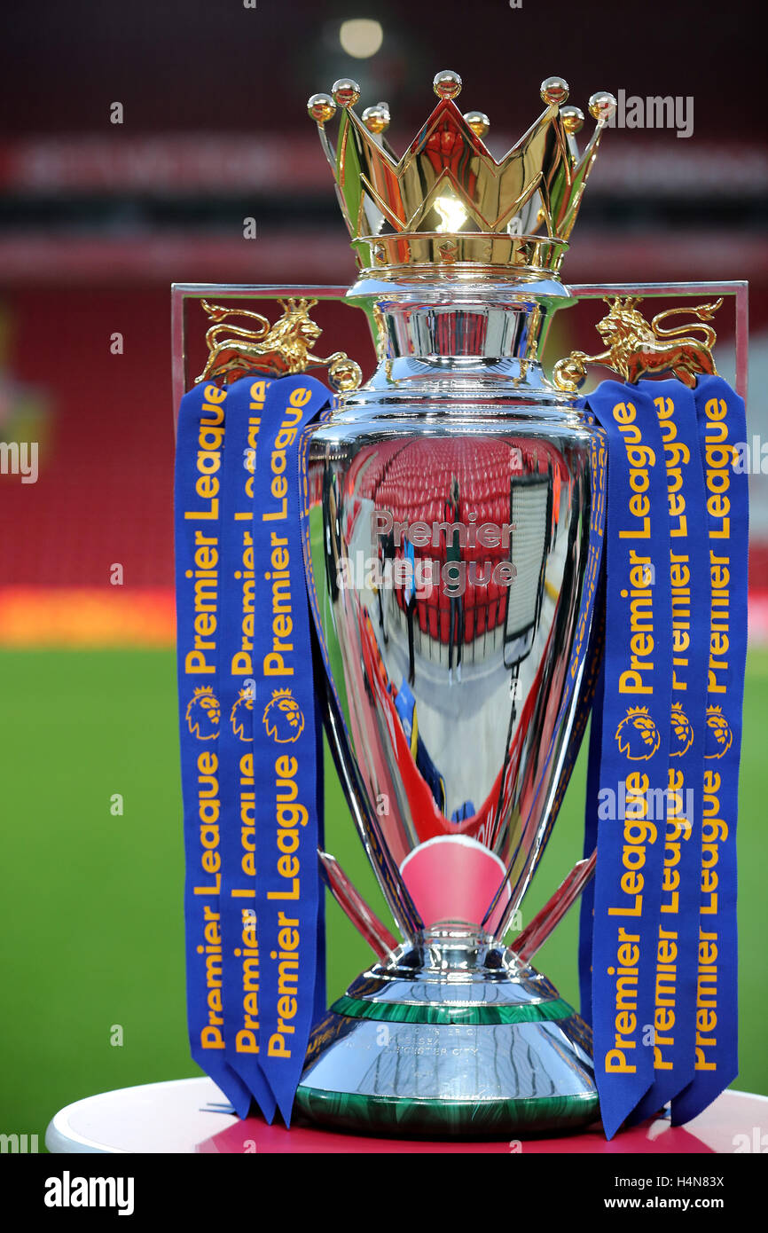 A general view of the Premier League trophy ahead of the Premier League ...