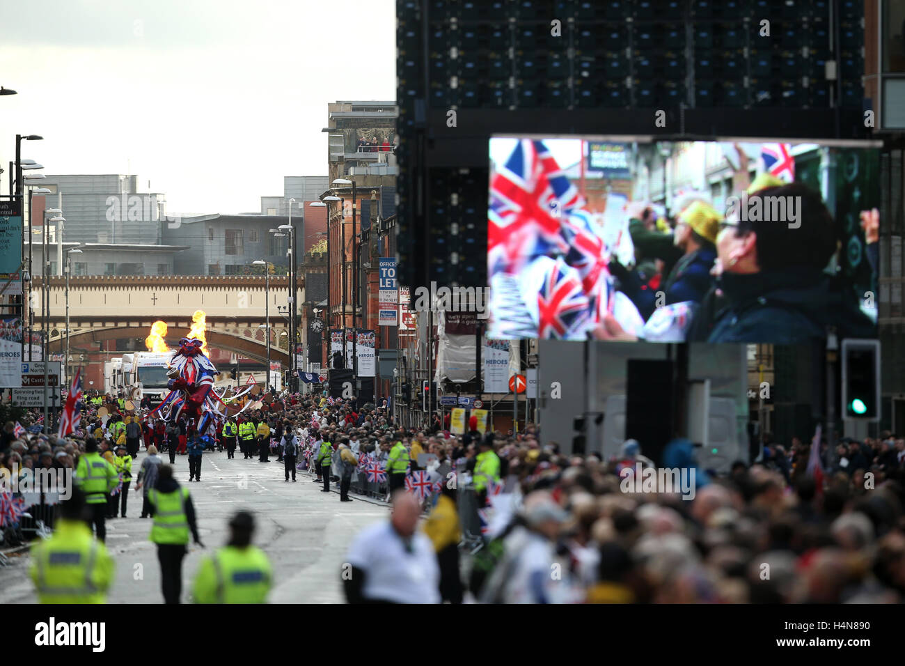 The TeamGB Lion float leads the parade during the Olympic and ...