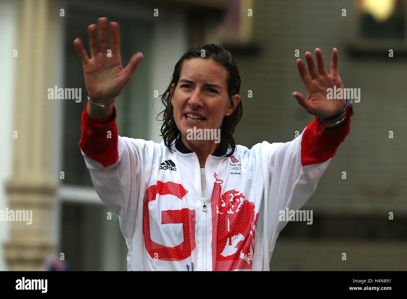 Katherine Grainger gives a thumbs up to the crowd during the Olympic ...