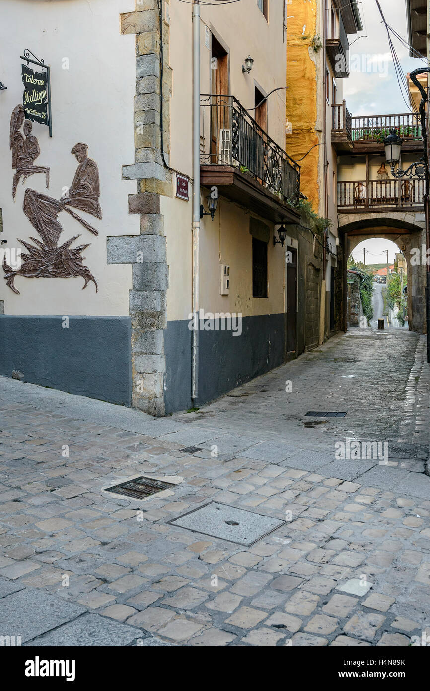 Typical street in the historic old town of Laredo, Cantabria, Spain ...