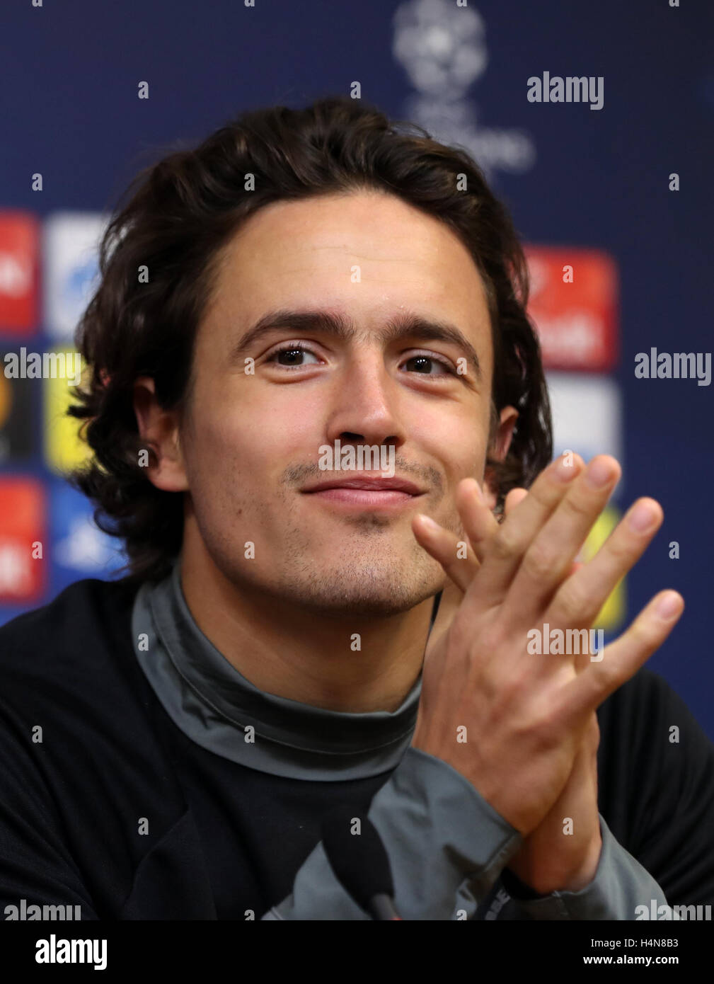 Copenhagen's Thomas Delaney during a press conference ahead of the UEFA ...