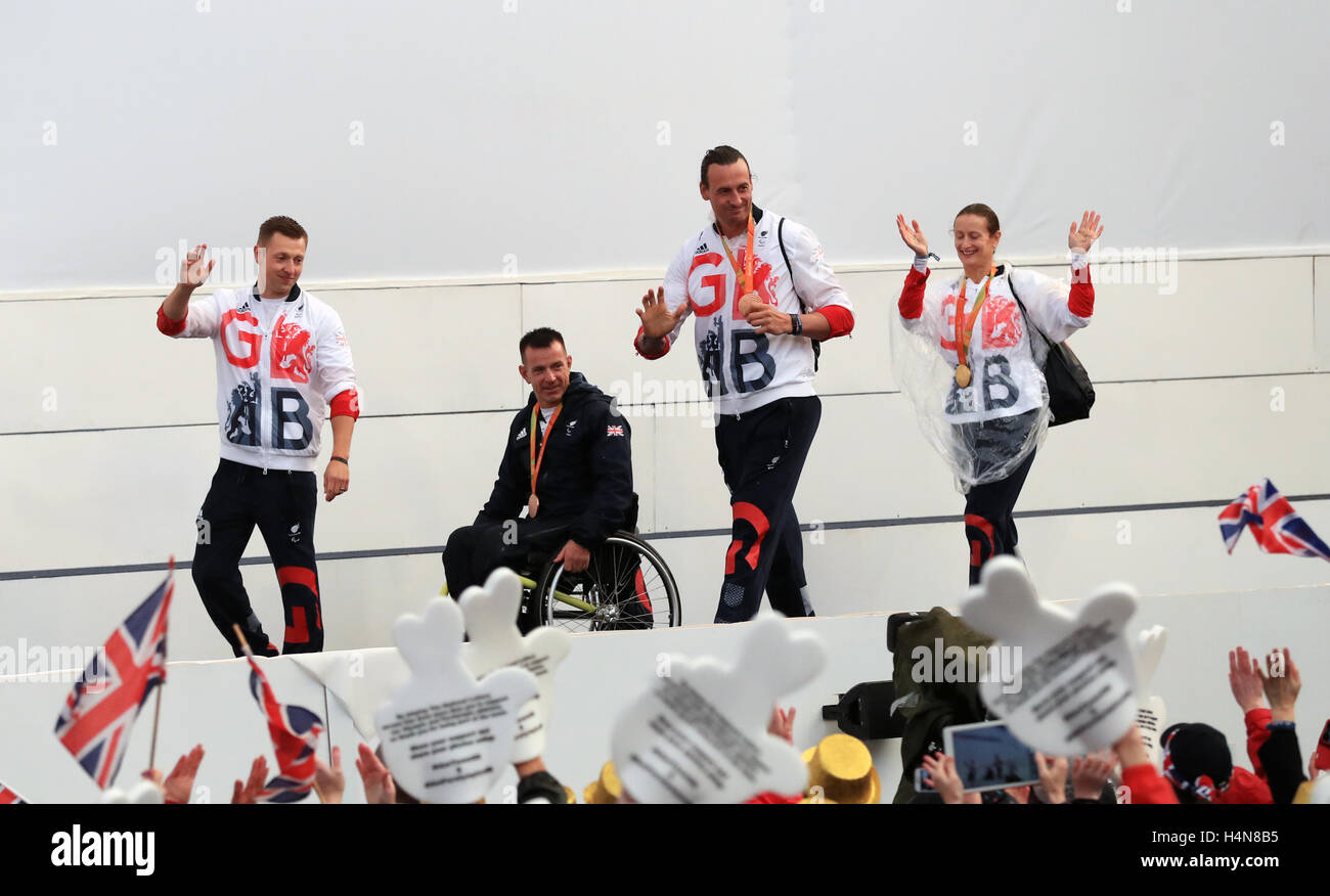 Members of the Paralympic GB canoeing squad on stage during the Olympic ...