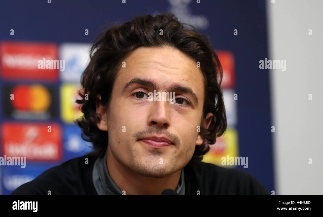 Copenhagen's Thomas Delaney during a press conference ahead of the UEFA ...