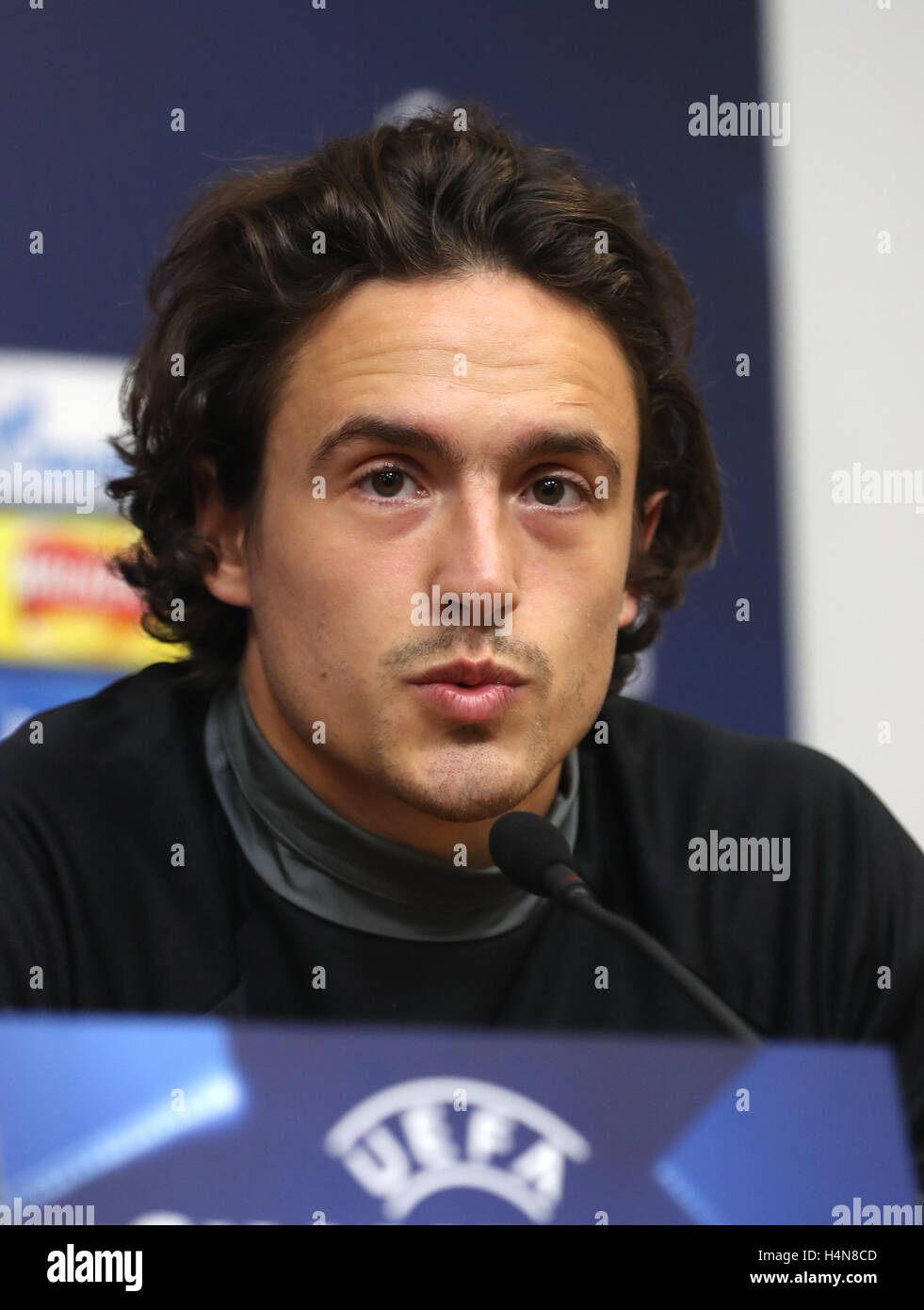Copenhagen's Thomas Delaney during a press conference ahead of the UEFA ...