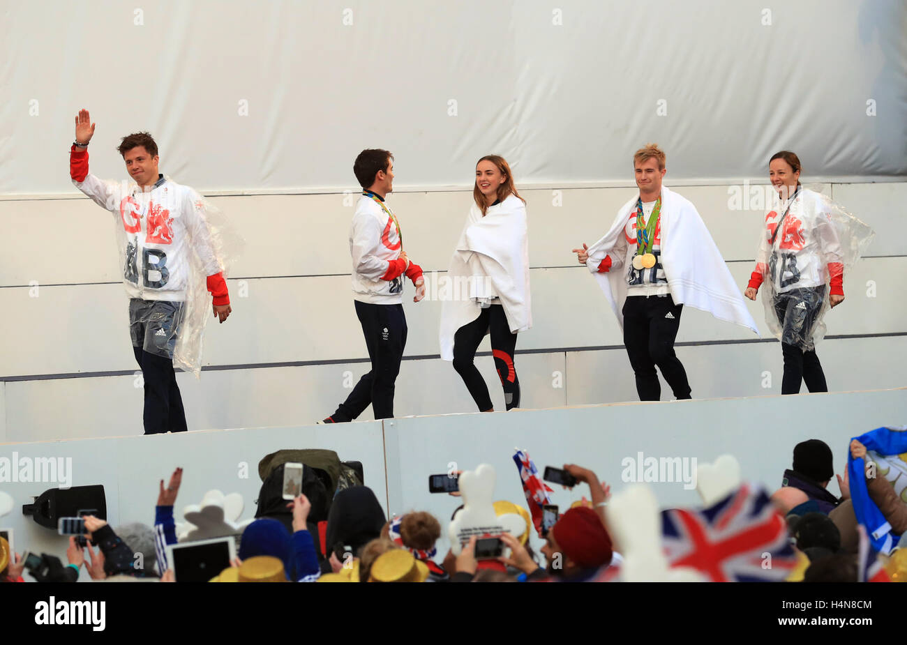 Members of the Team GB diving squad on stage during the Olympic and ...