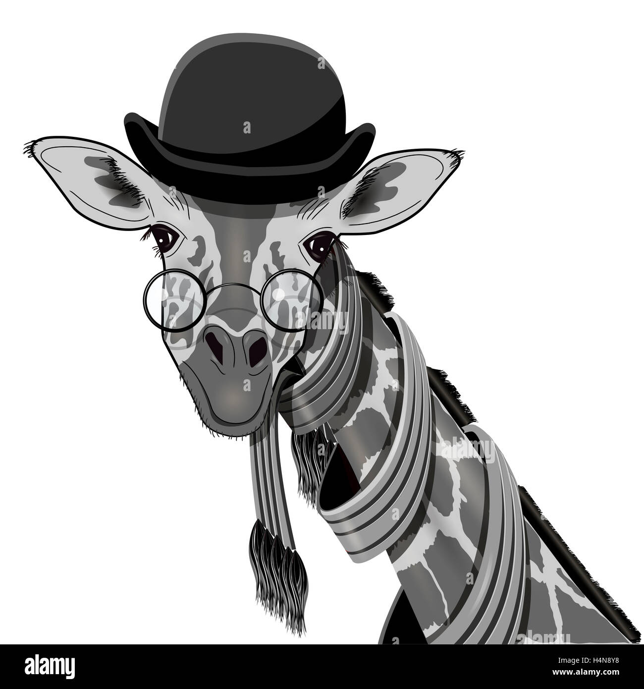 Illustration of a Giraffe with Glasses and a Bowler Hat Stock Photo - Alamy