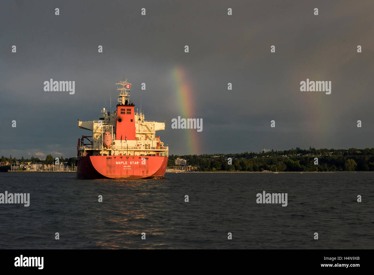 Ship and rainbow, English Bay, Vancouver, British Columbia, Canada ...
