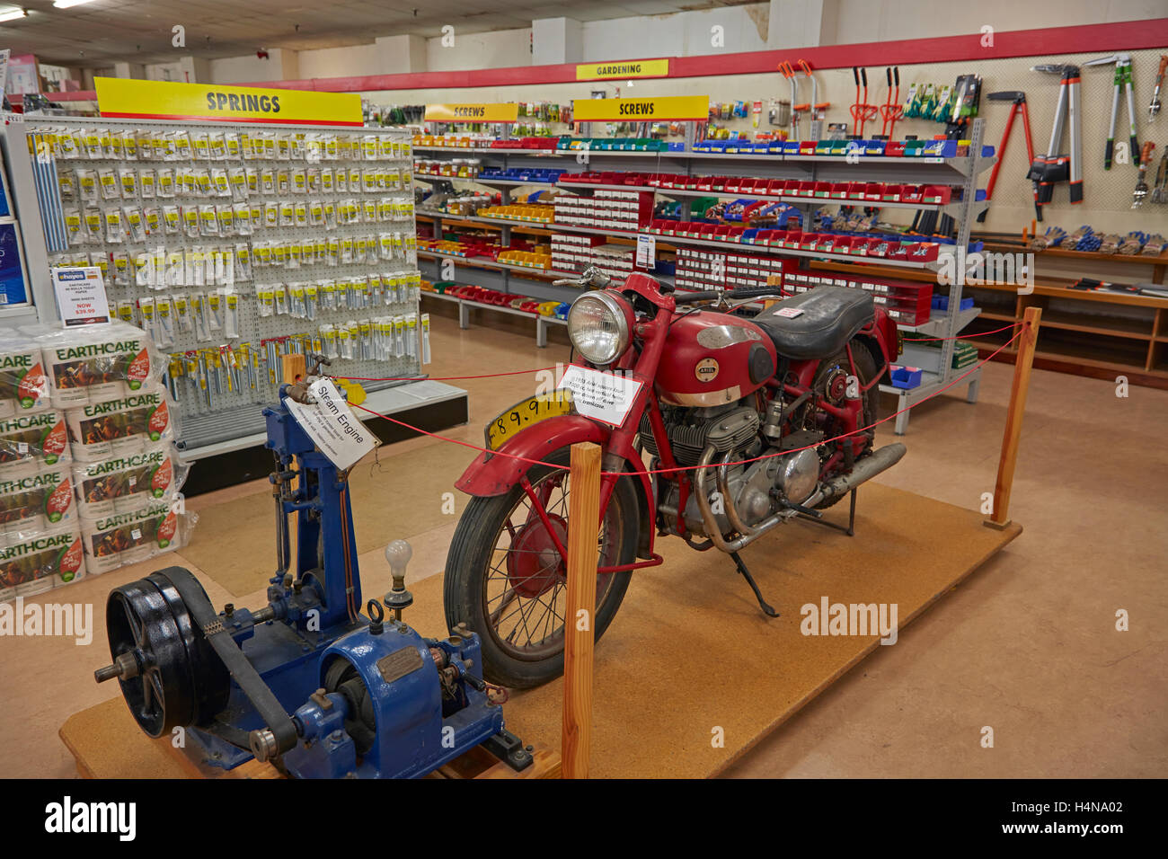 Vintage motorcycle display in E Hayes and Sons hardware shop ...