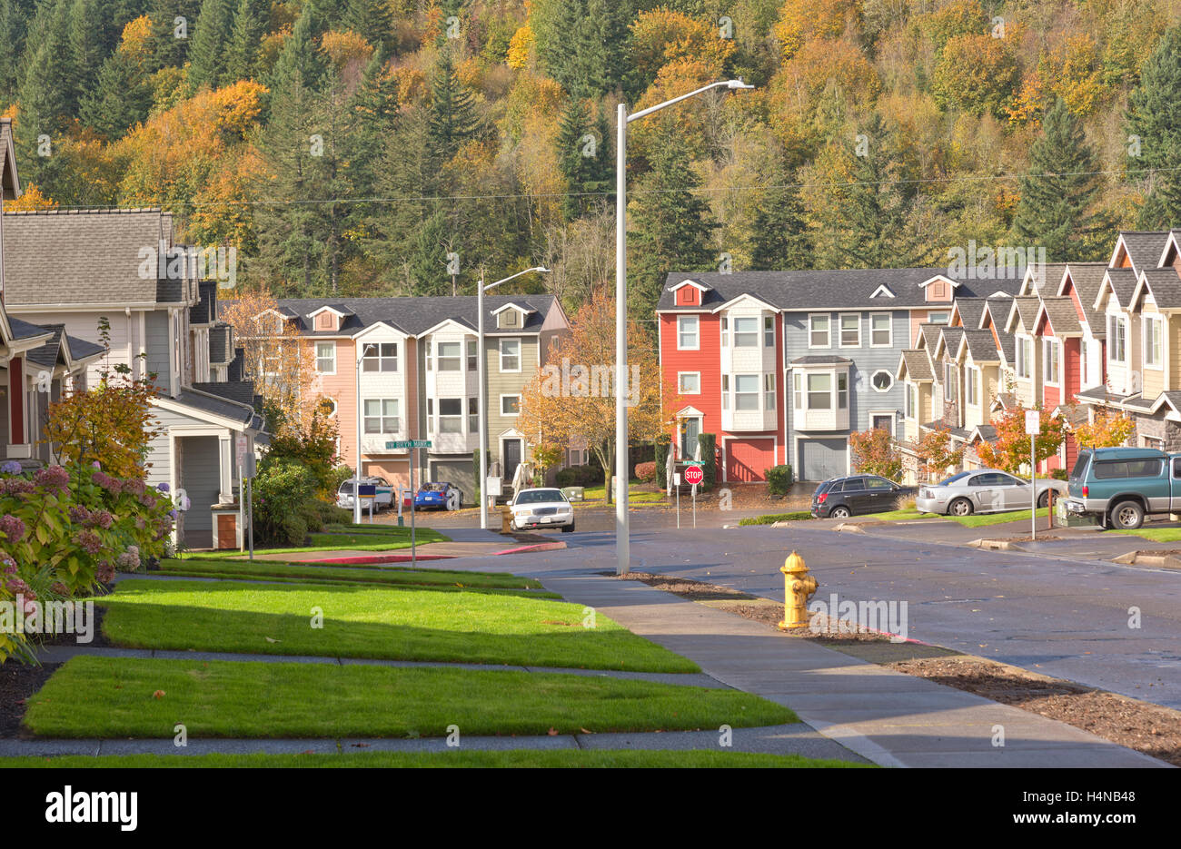 Family homes in a row in Gresham Oregon Stock Photo - Alamy