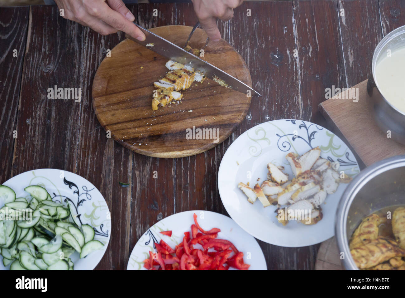 food preparing cutting on table old retro wood home Stock Photo - Alamy