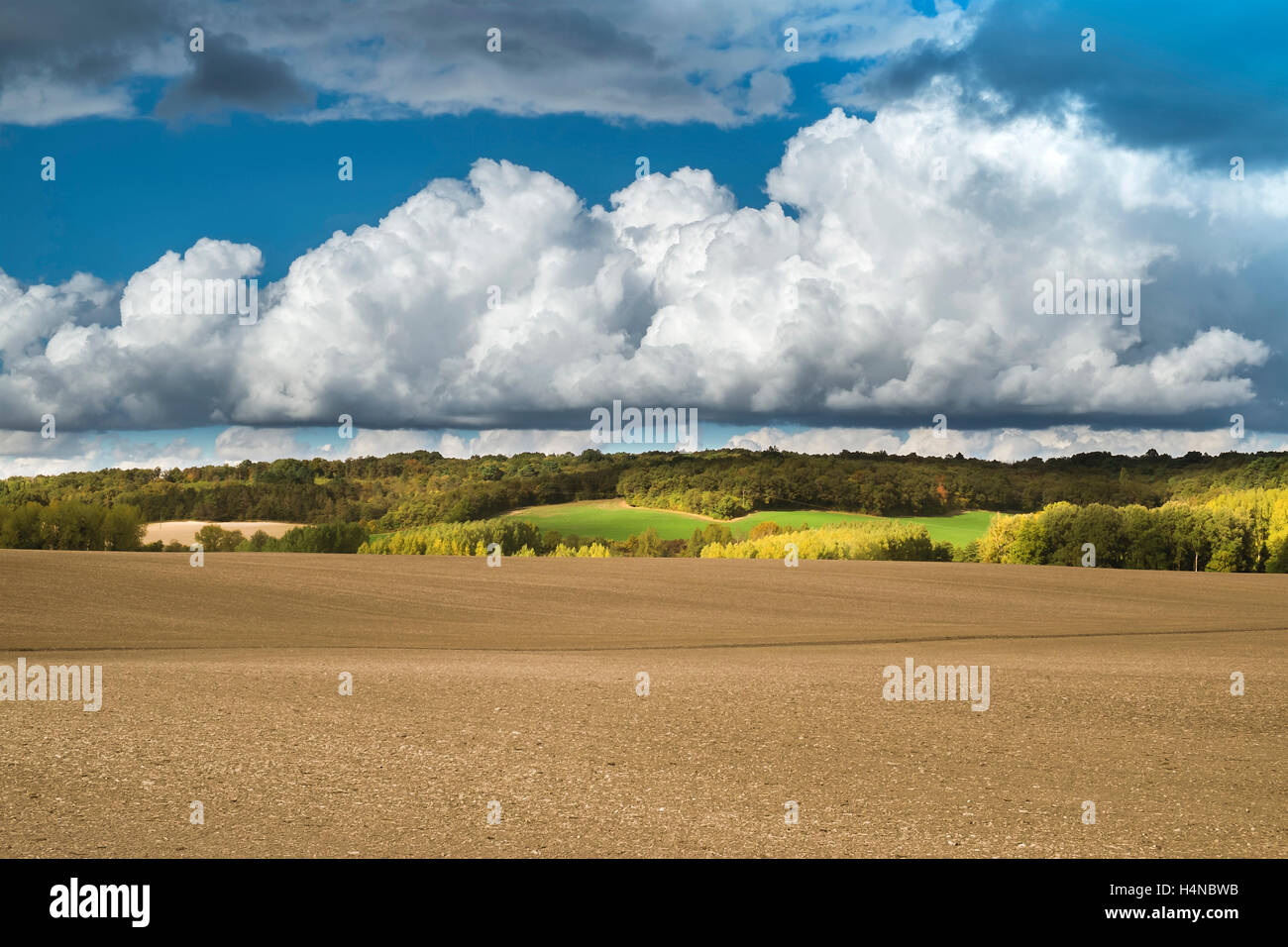 Summer sky with Cumulus and Cumulonimbus Calvus rain clouds - France ...