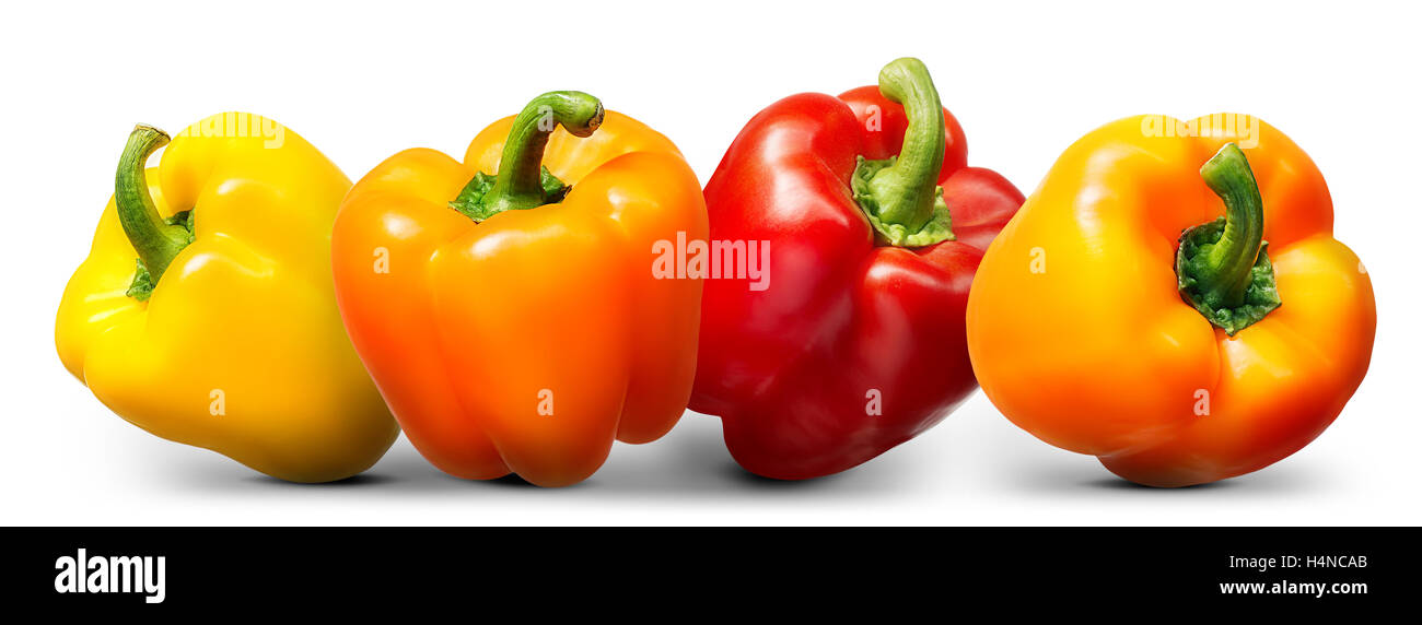 Group of multi colored bell peppers isolated on white background Stock ...