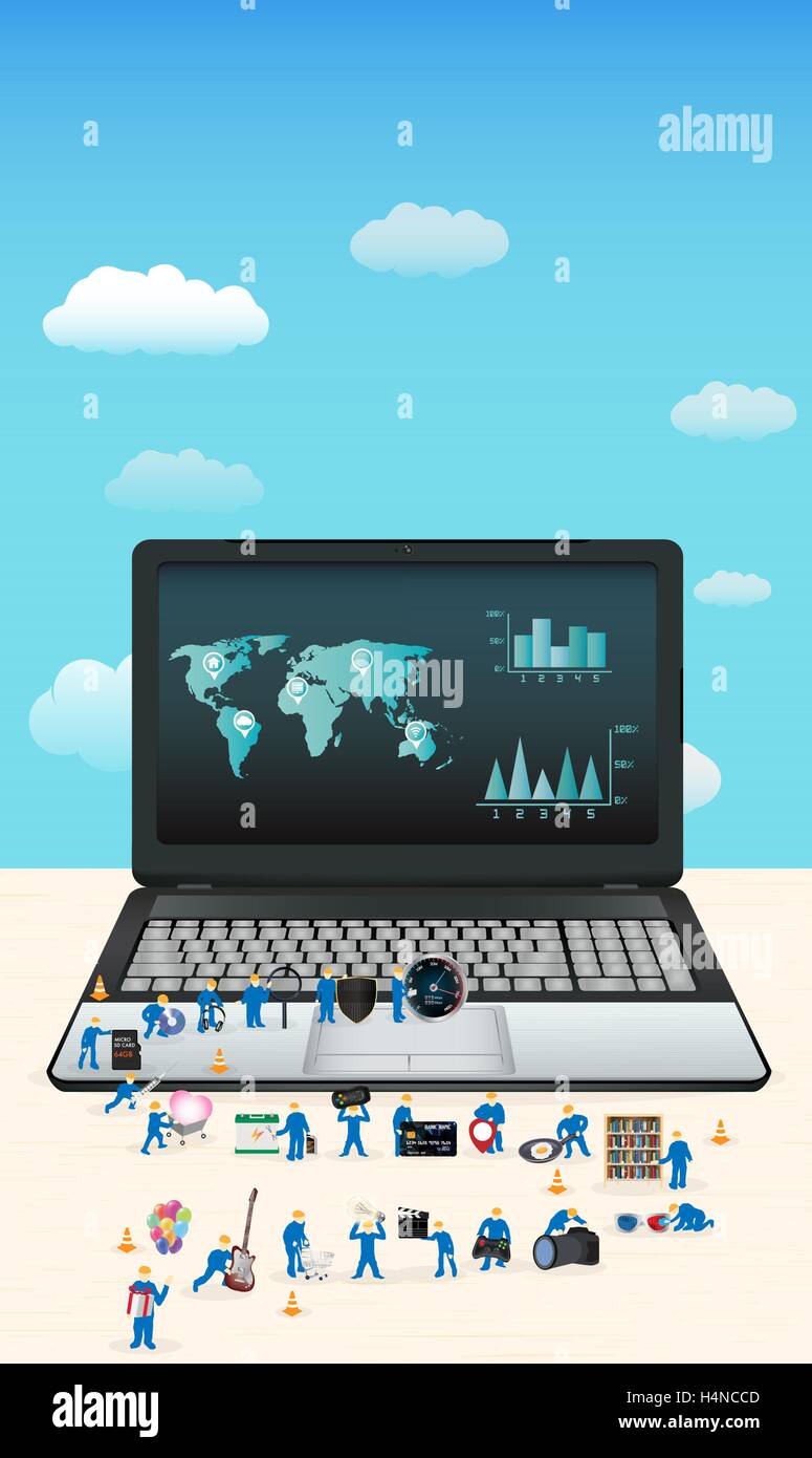Man laptop team construction Stock Vector Images - Alamy