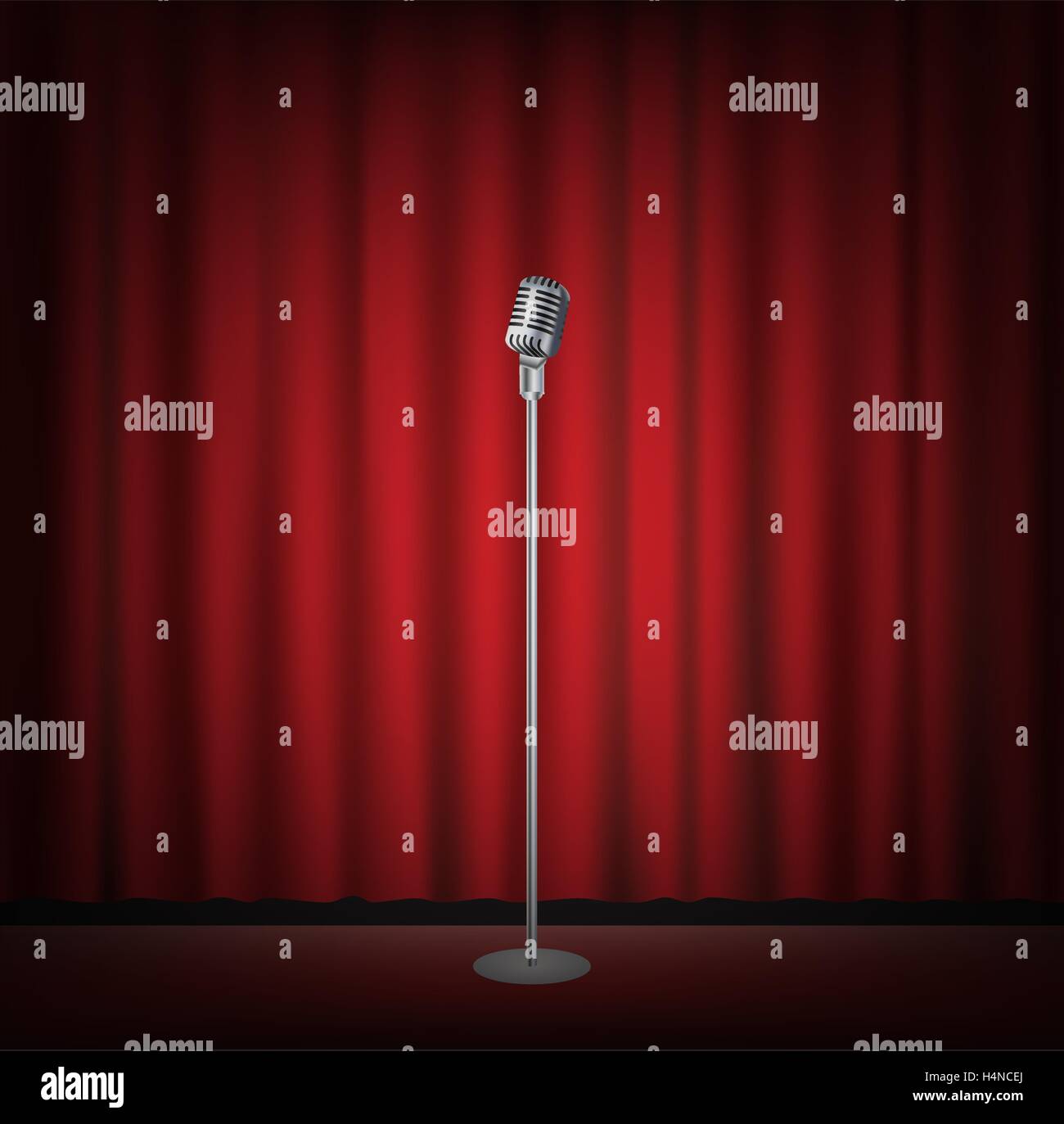 illustration of Vintage Microphone with curtain backdrop Stock Vector ...