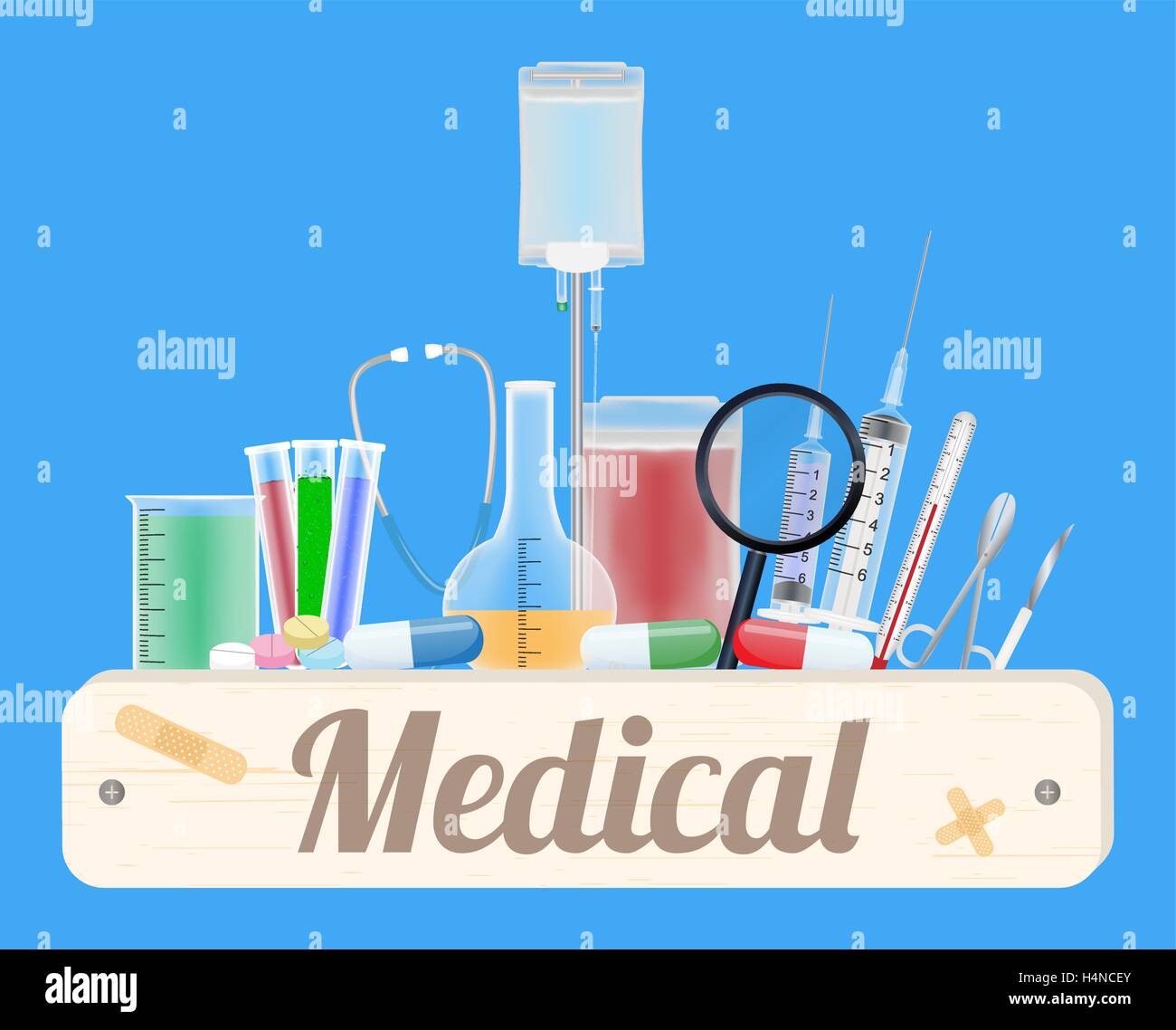 medical wood board with medical equipment Stock Vector Image & Art - Alamy