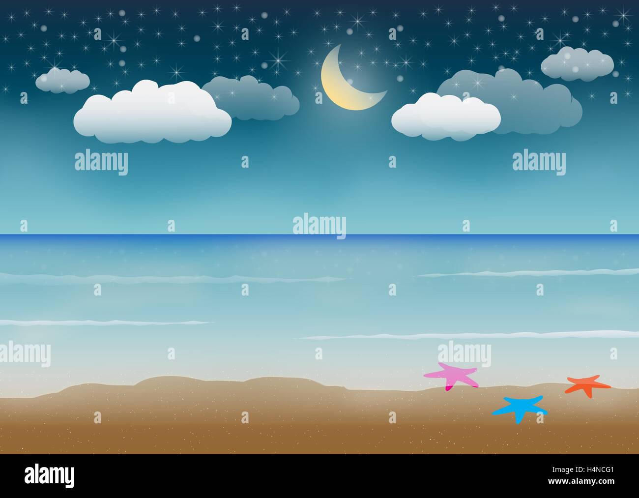 night sea beach scene Stock Vector Image & Art - Alamy