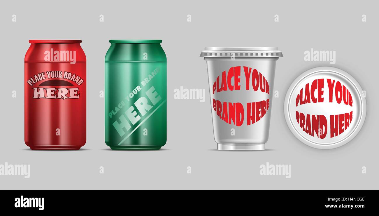 Vector red and green aluminium and silver plastic beverage drink can ...