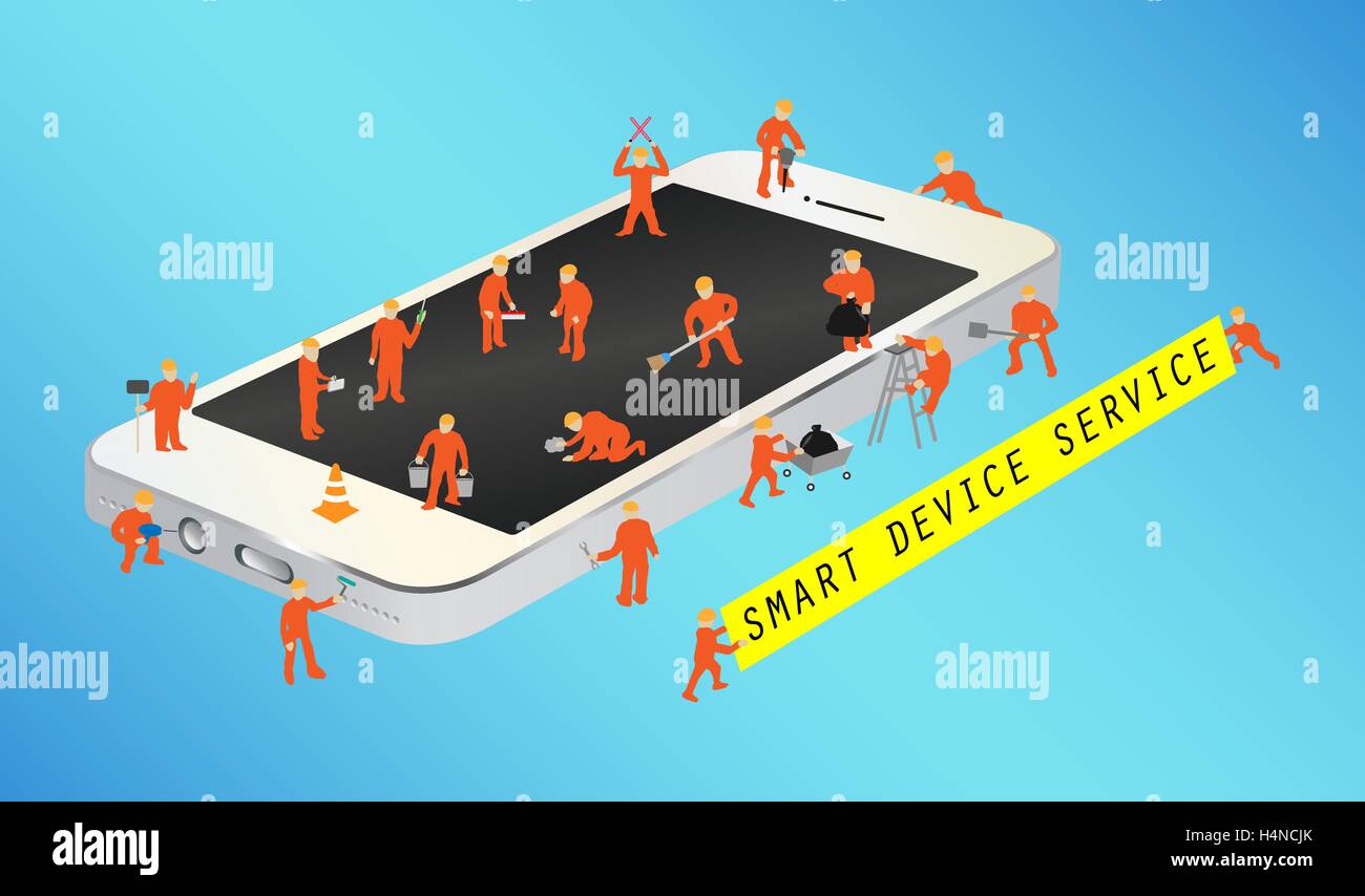 mini worker working on a smartphone Stock Vector Image & Art - Alamy