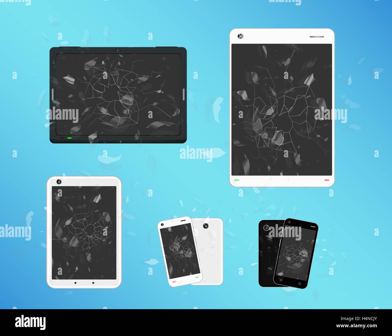 broken smart device smart phone and tablet with cracked glass Stock ...