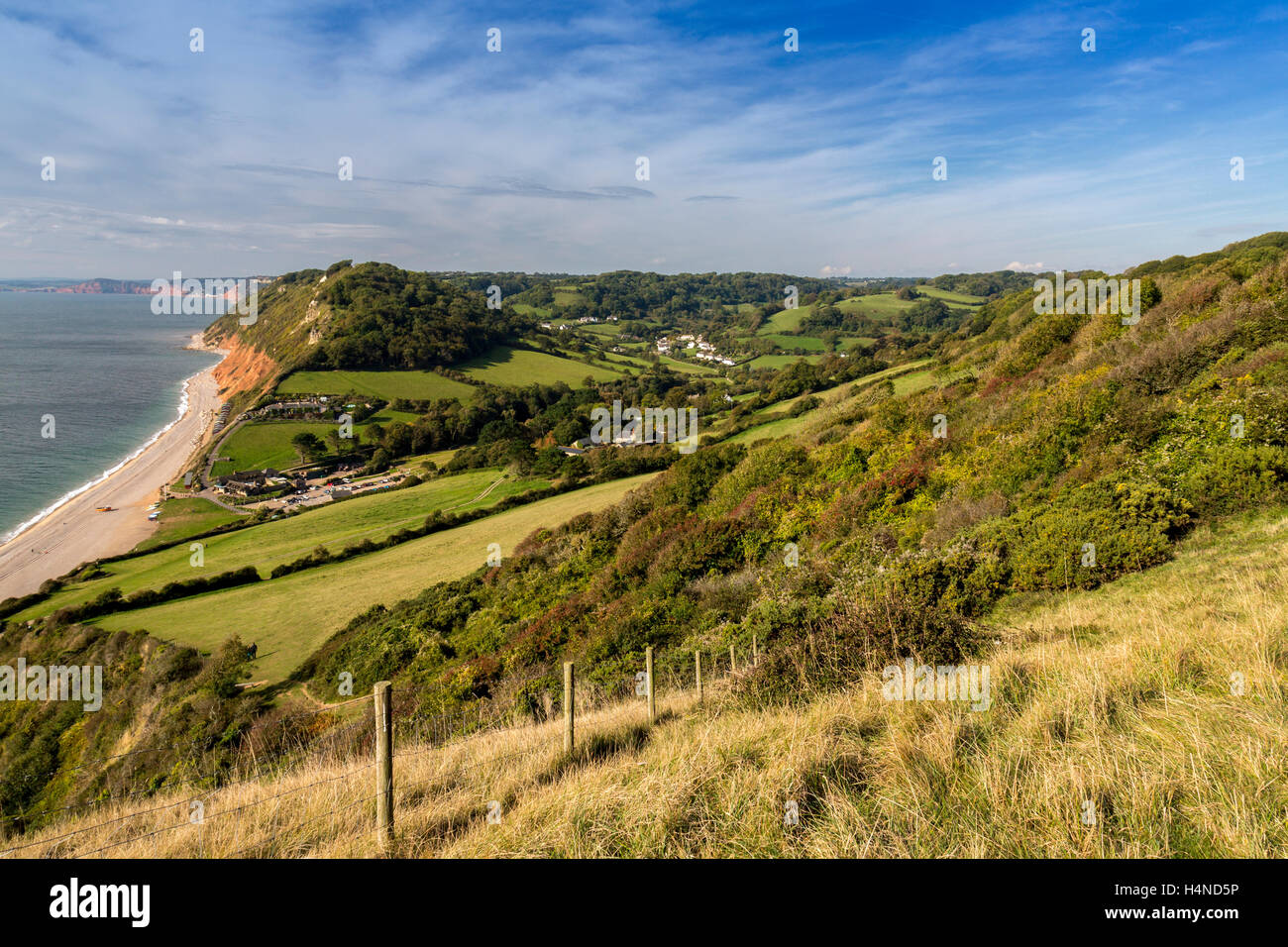 Looking down on Branscombe Mouth and village from East Cliff on the ...