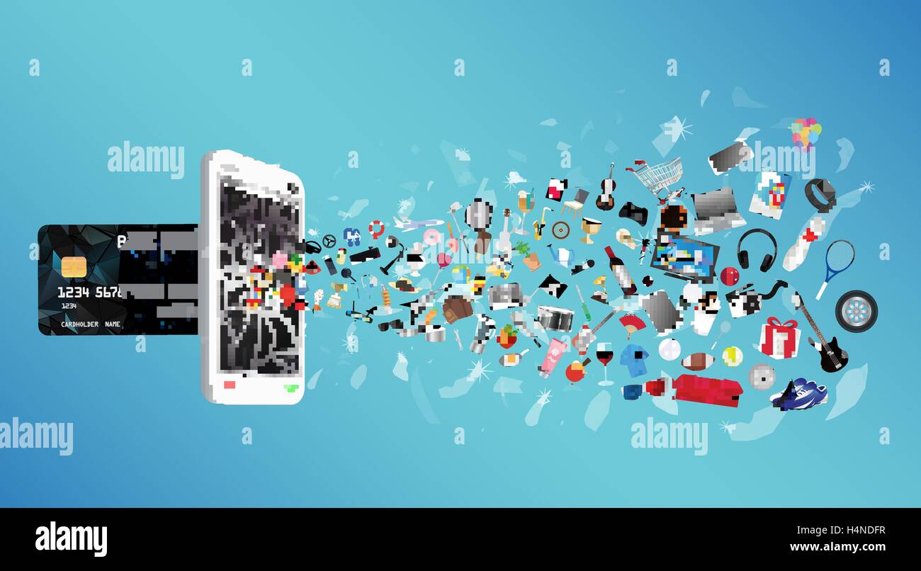 smartphone with credit card and general object floating Stock Vector ...
