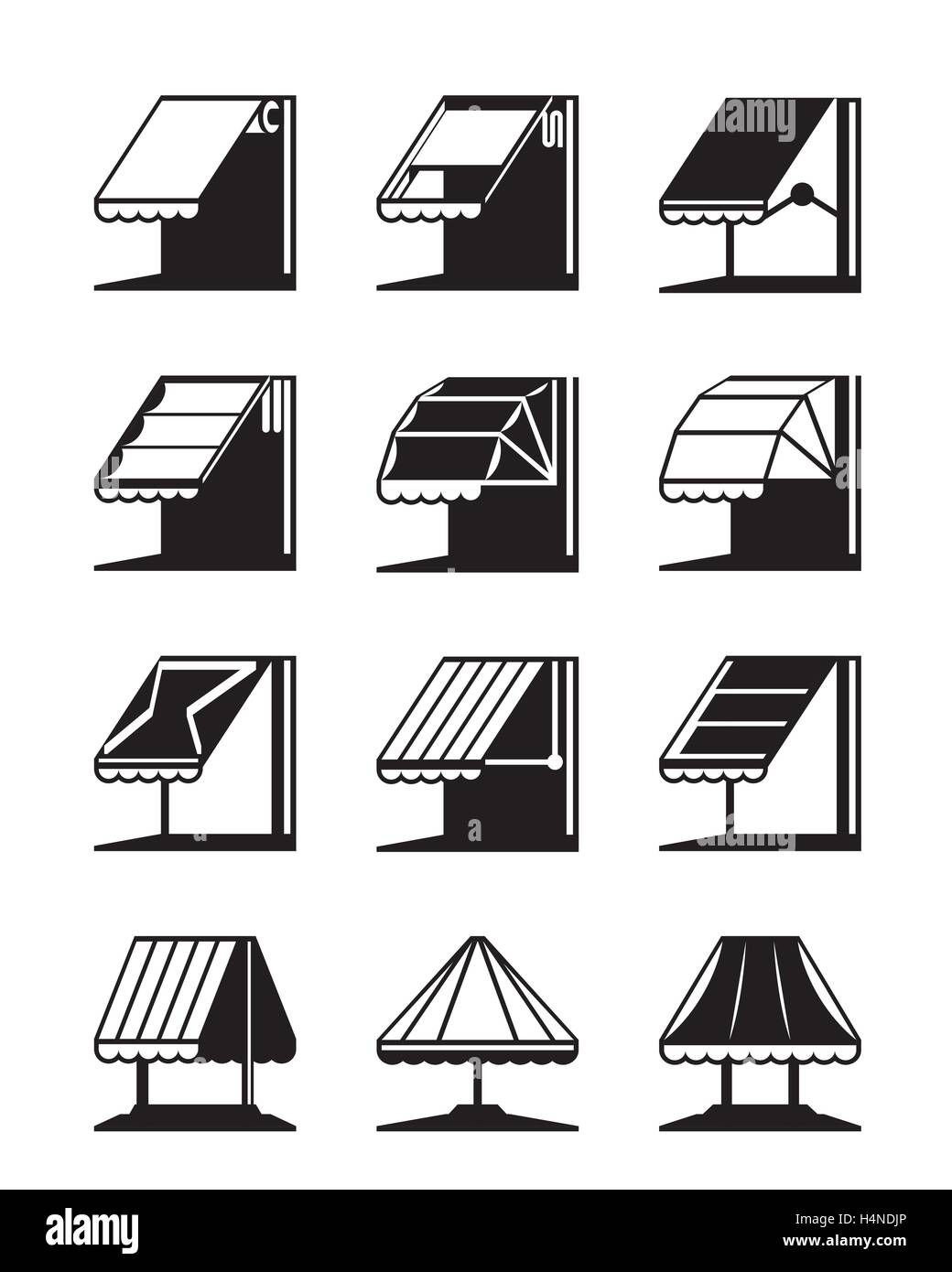 Folding awnings and canopies of buildings - vector illustration Stock ...