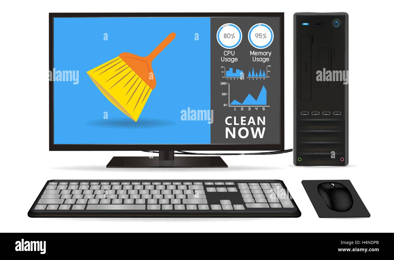 desktop computer with cleaning application Stock Vector Image & Art - Alamy