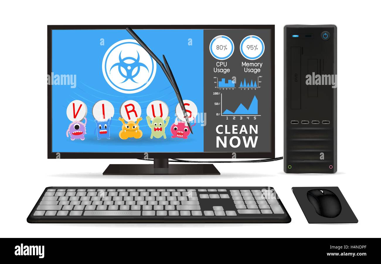 desktop computer with virus cleaning application Stock Vector Image ...