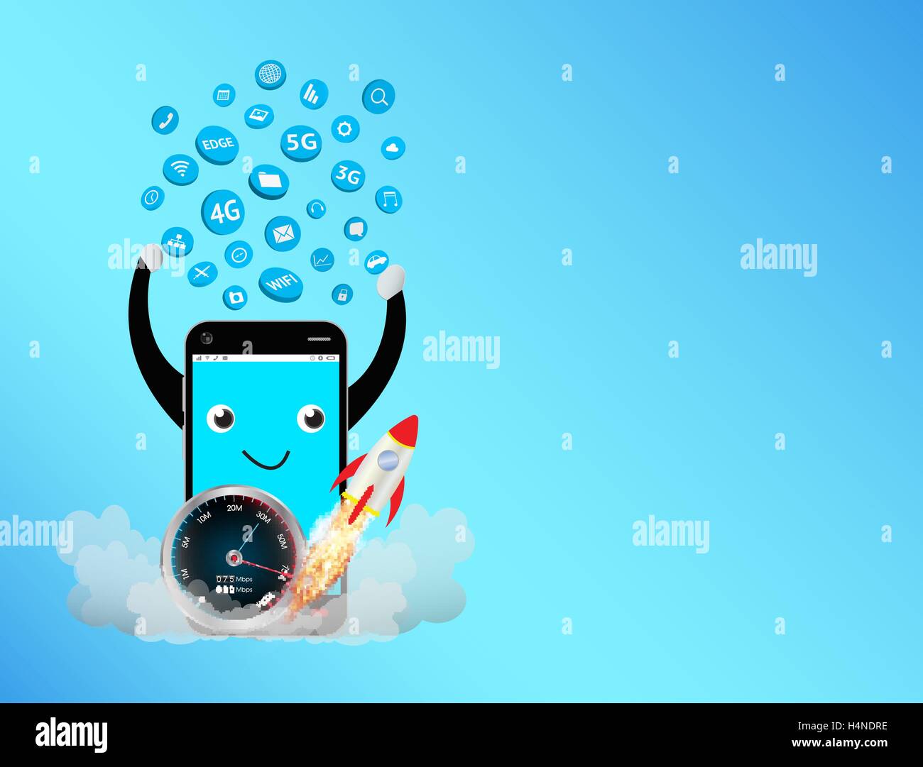 smartphone with speed meter and apps icon floating Stock Vector Image ...