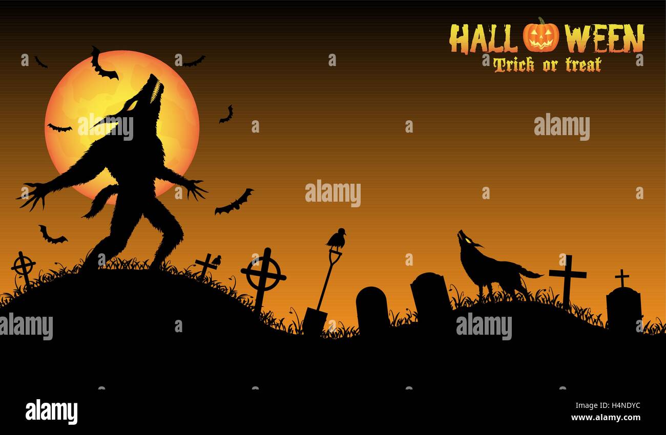 howling werewolf with halloween background Stock Vector Image & Art - Alamy