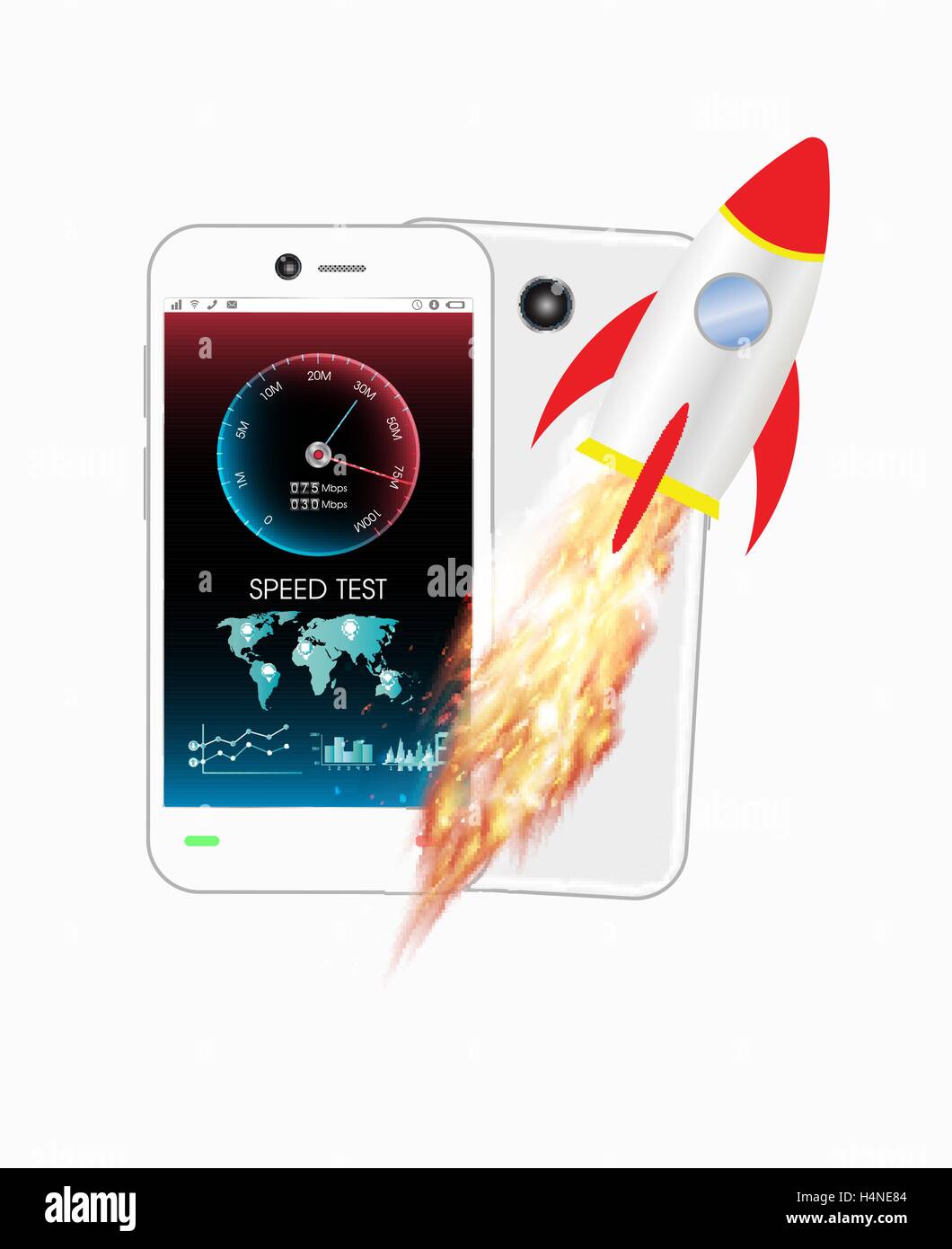 smartphone with speed test meter and rocket Stock Vector Image & Art ...