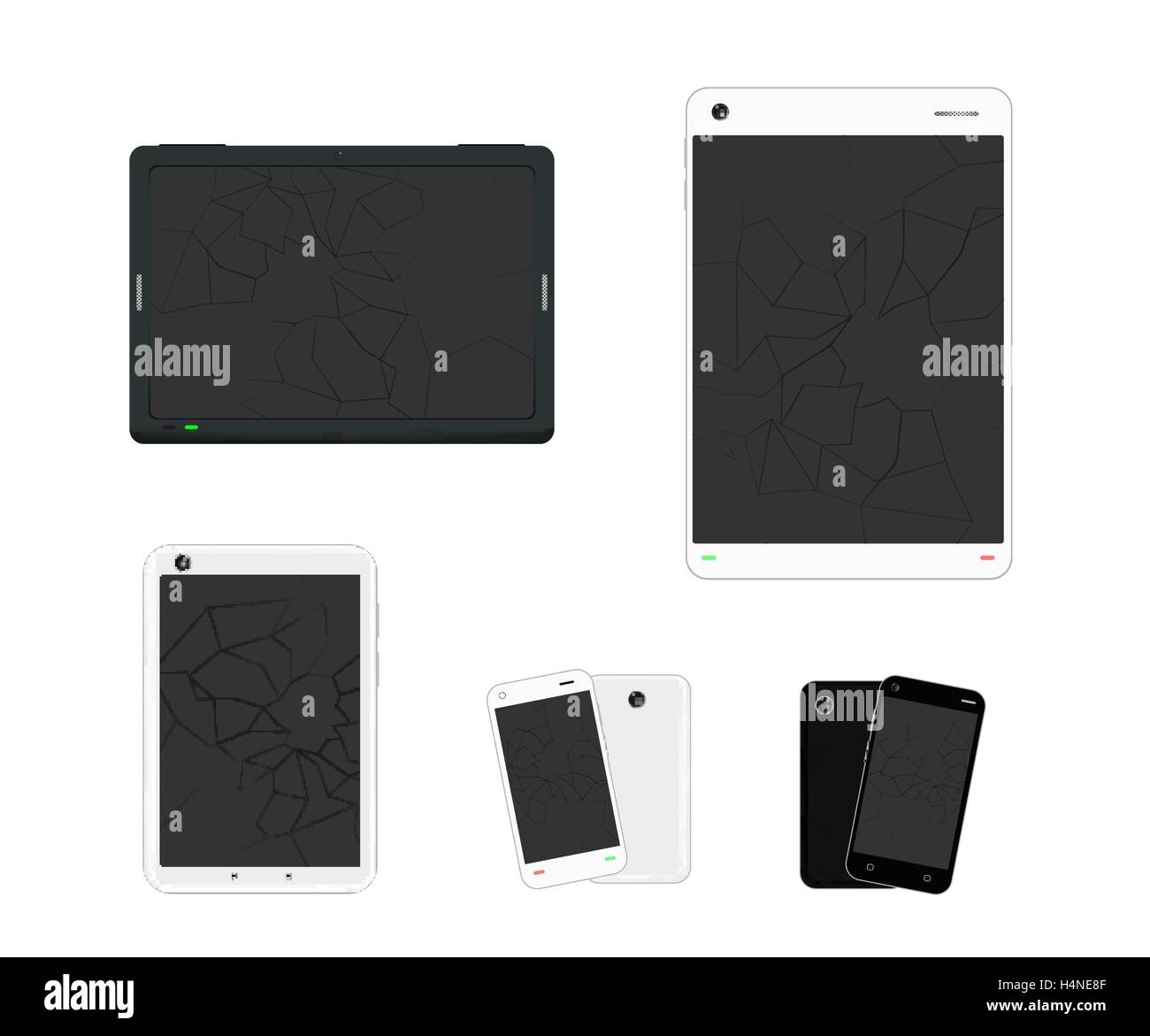broken smart device smart phone and tablet with cracked glass Stock ...