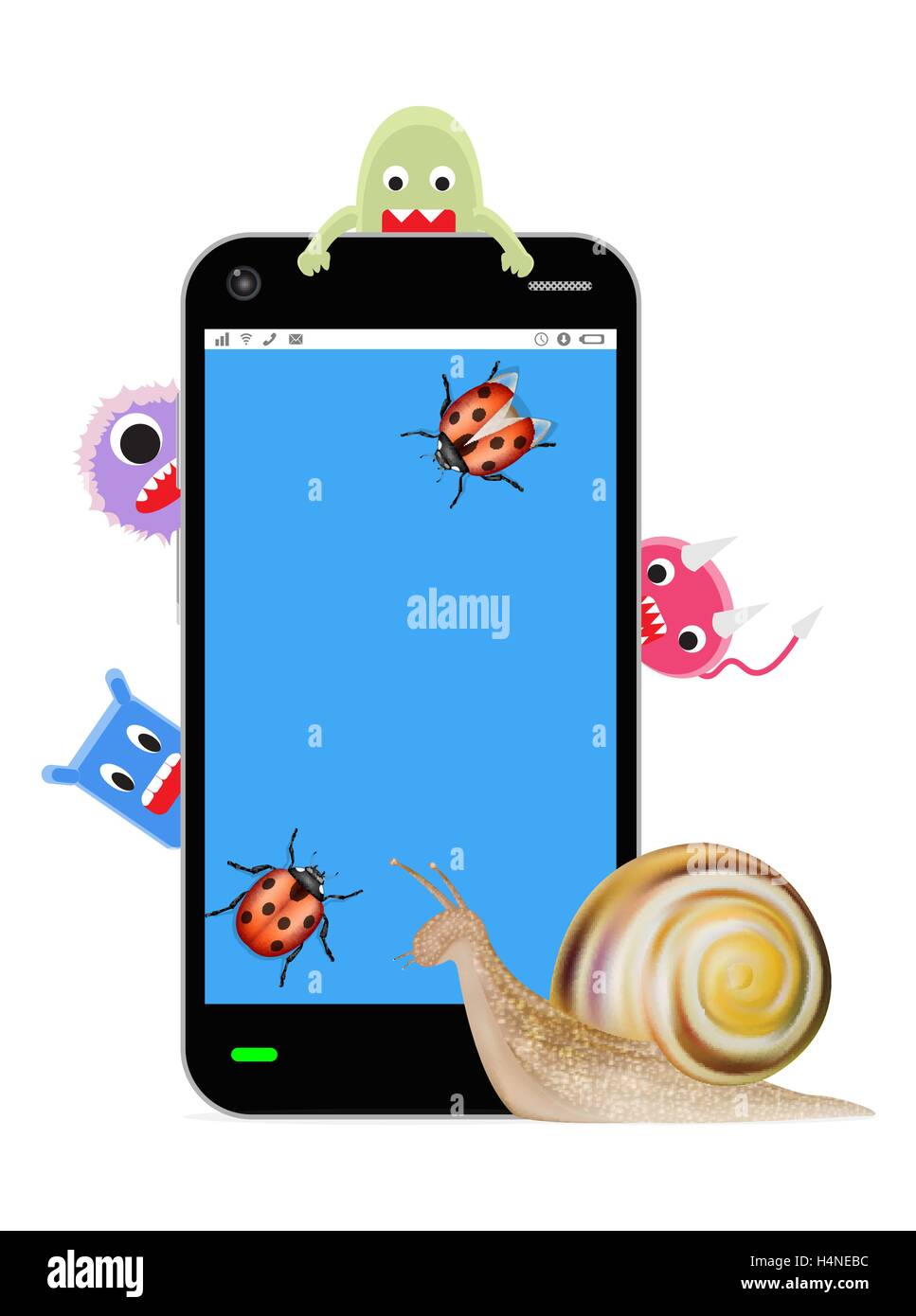 slow smartphone with virus and bug Stock Vector Image & Art - Alamy