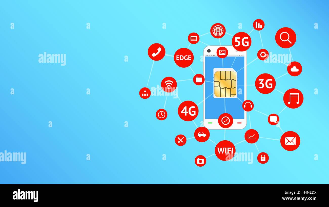 smartphone and sim card with apps icon floating Stock Vector Image ...