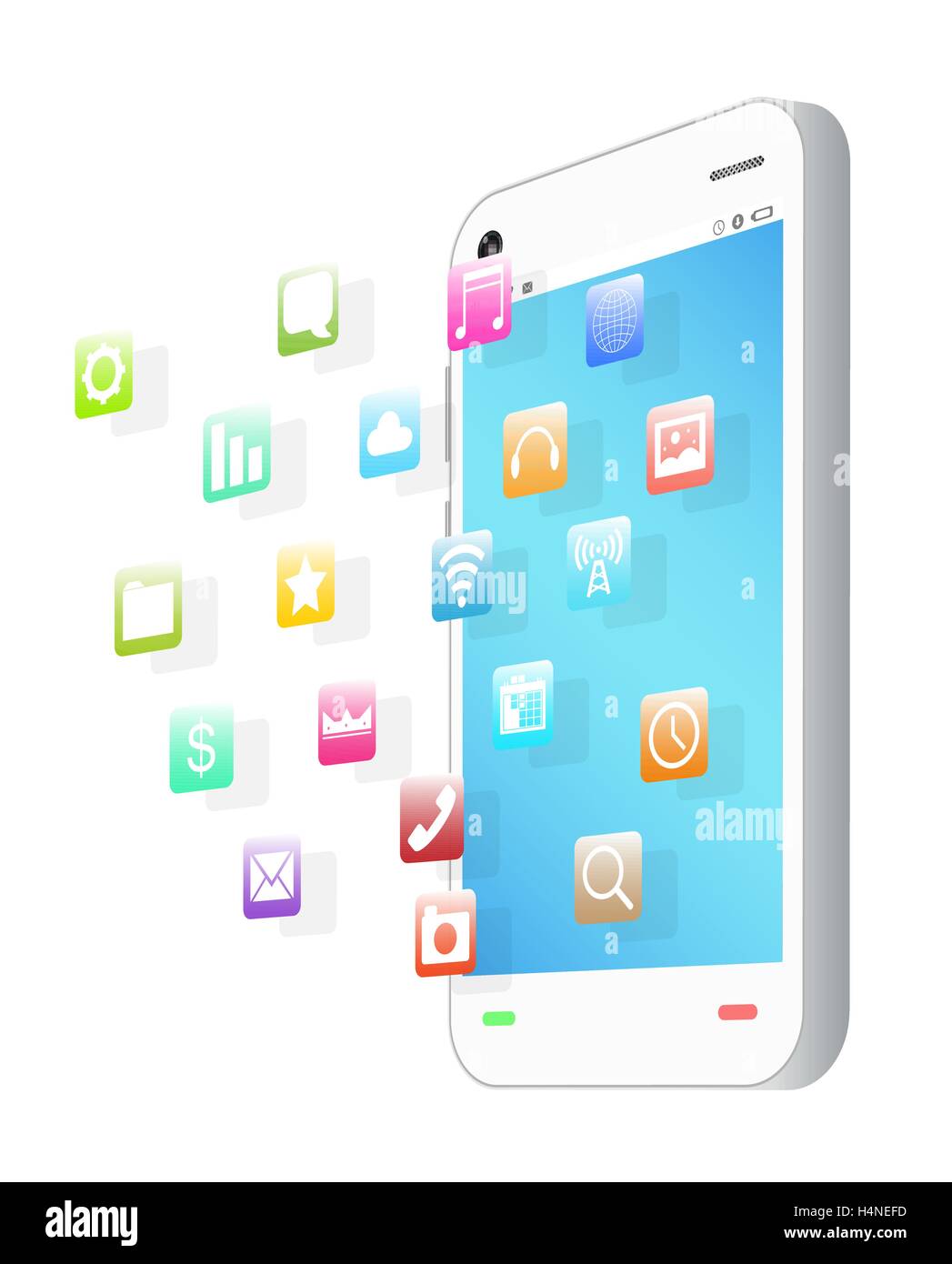 smartphone with floating icon and mobile app development screen Stock ...