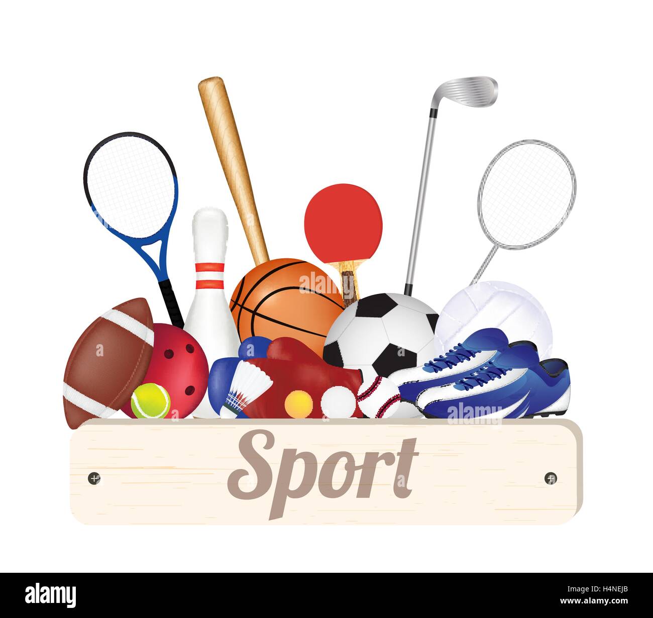 sport wood board with sport equipment Stock Vector Image & Art - Alamy