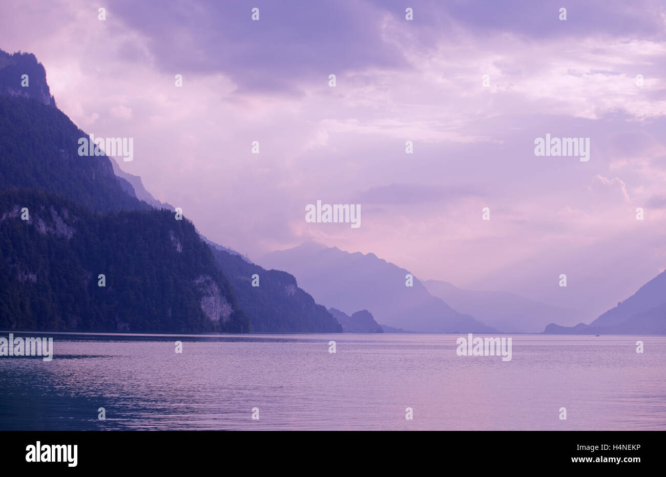 swiss lake at sunset in brienz, Switzerland Stock Photo - Alamy
