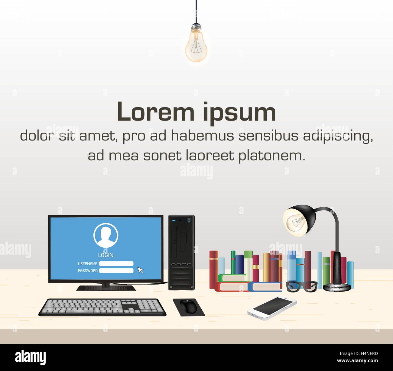 desktop personal computer set on a work table Stock Vector Image & Art ...