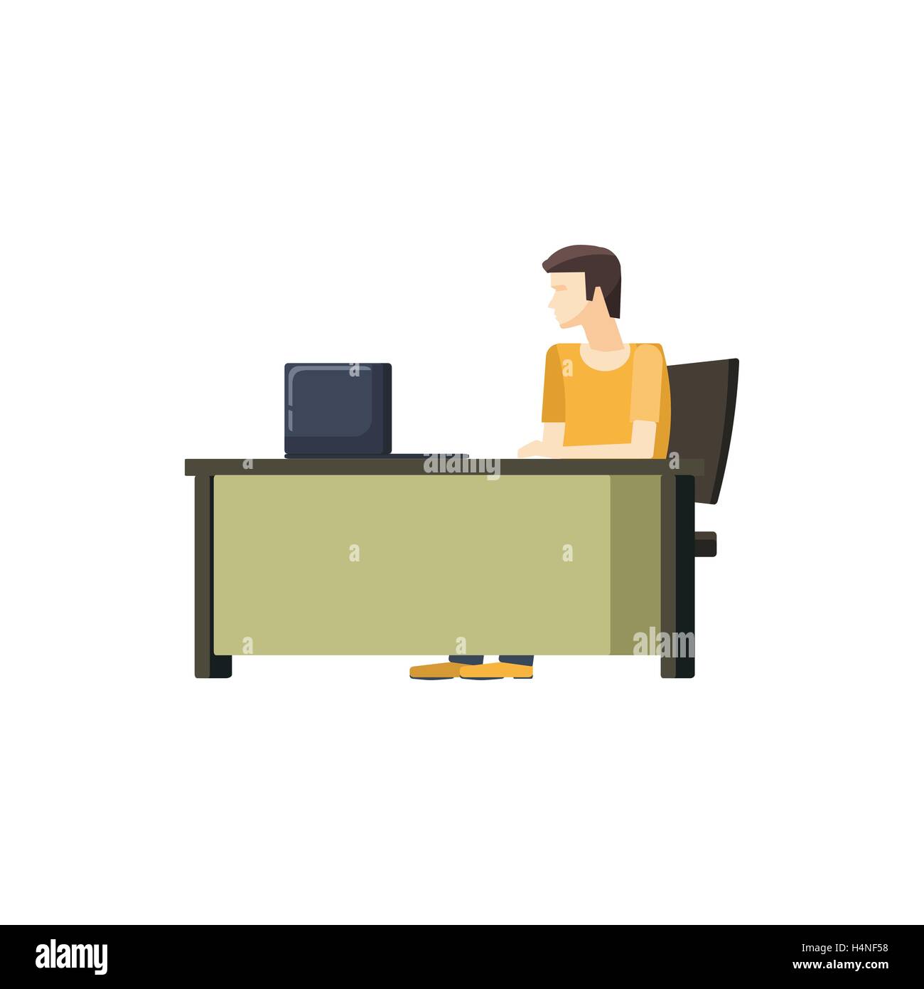 Man sitting at a computer desk icon, cartoon style Stock Vector Image ...