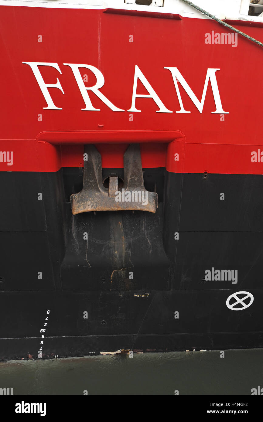 Anchor and name detail, MV Fram, Hutigruten arctic and antarctic cruise ...