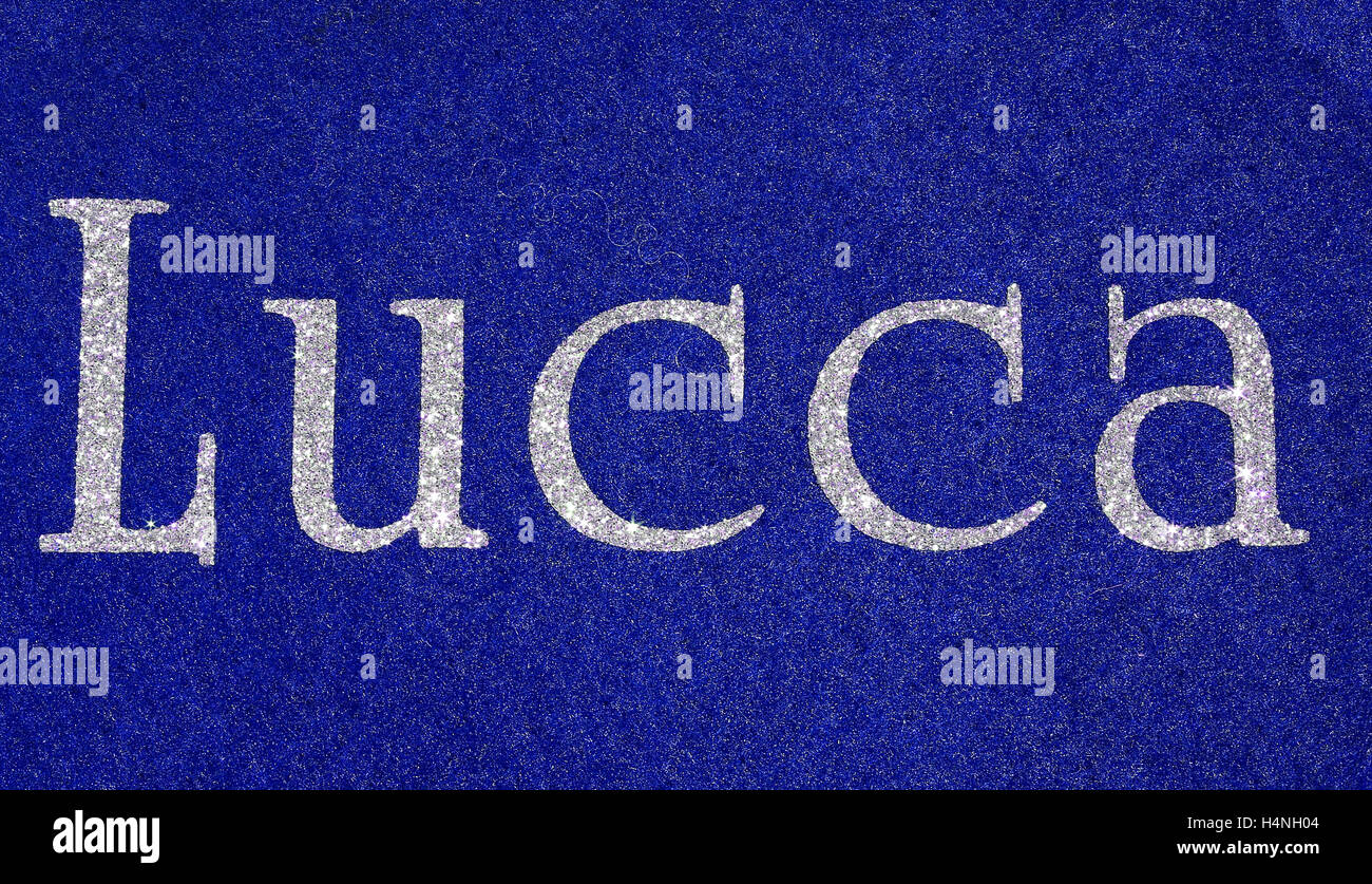 lucca Written of an Italian City on fabric background and characters in ...