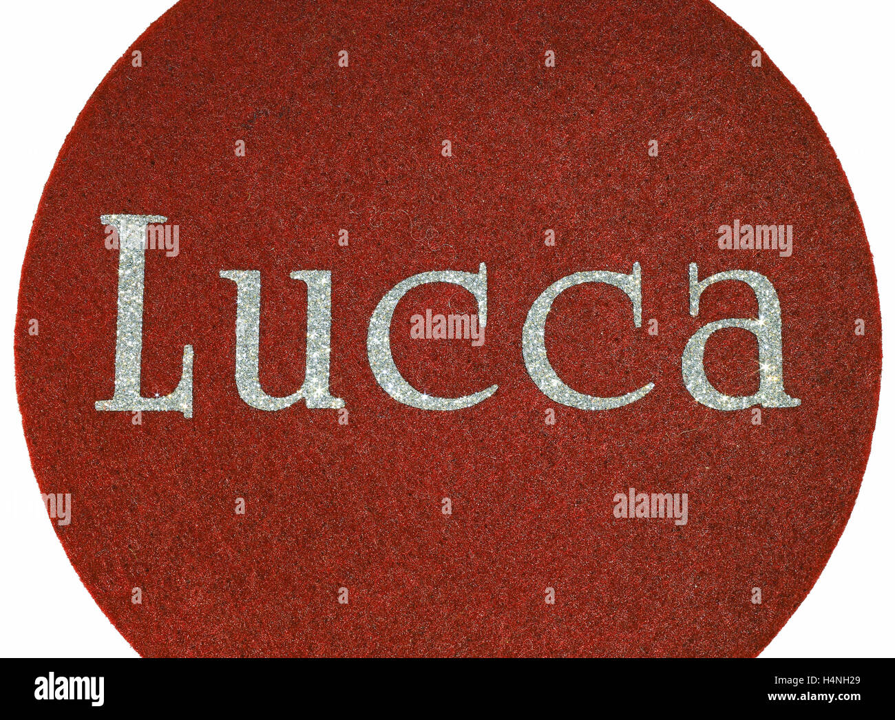 lucca Written of an Italian City on fabric background and characters in ...