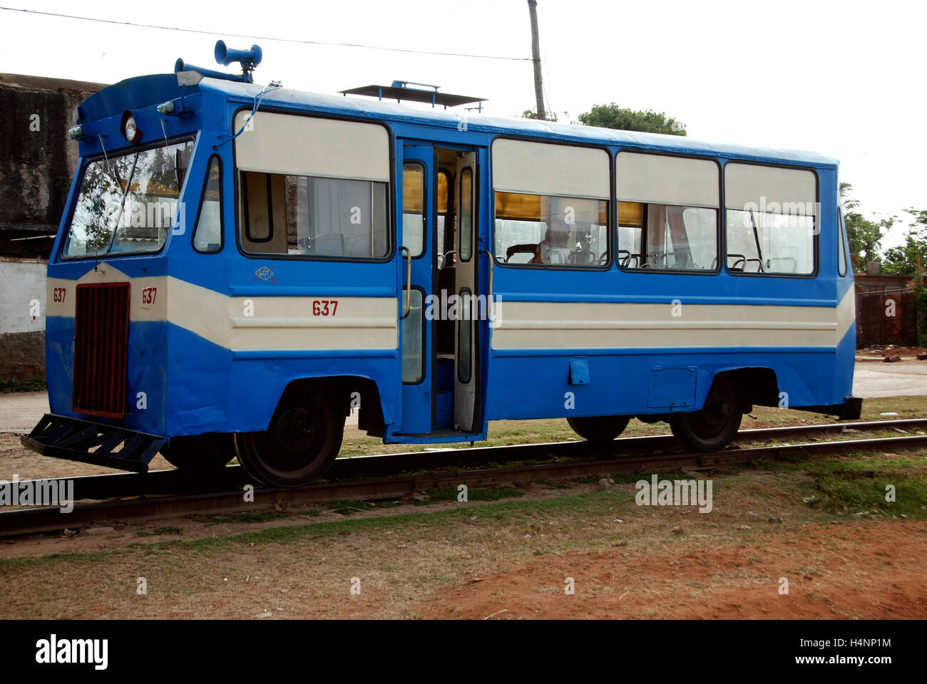 Bus chassis converted into a train on the rail tracks in Trinidad, Cuba ...