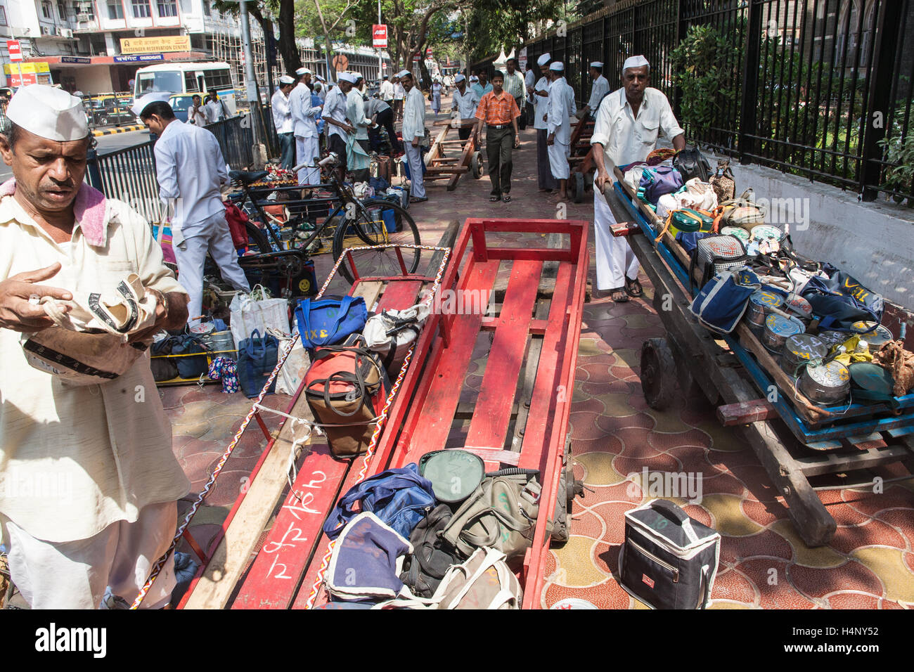 Dabbawalla. Tiffin lunch box system of food deliveries in Mumbai,Bombay ...