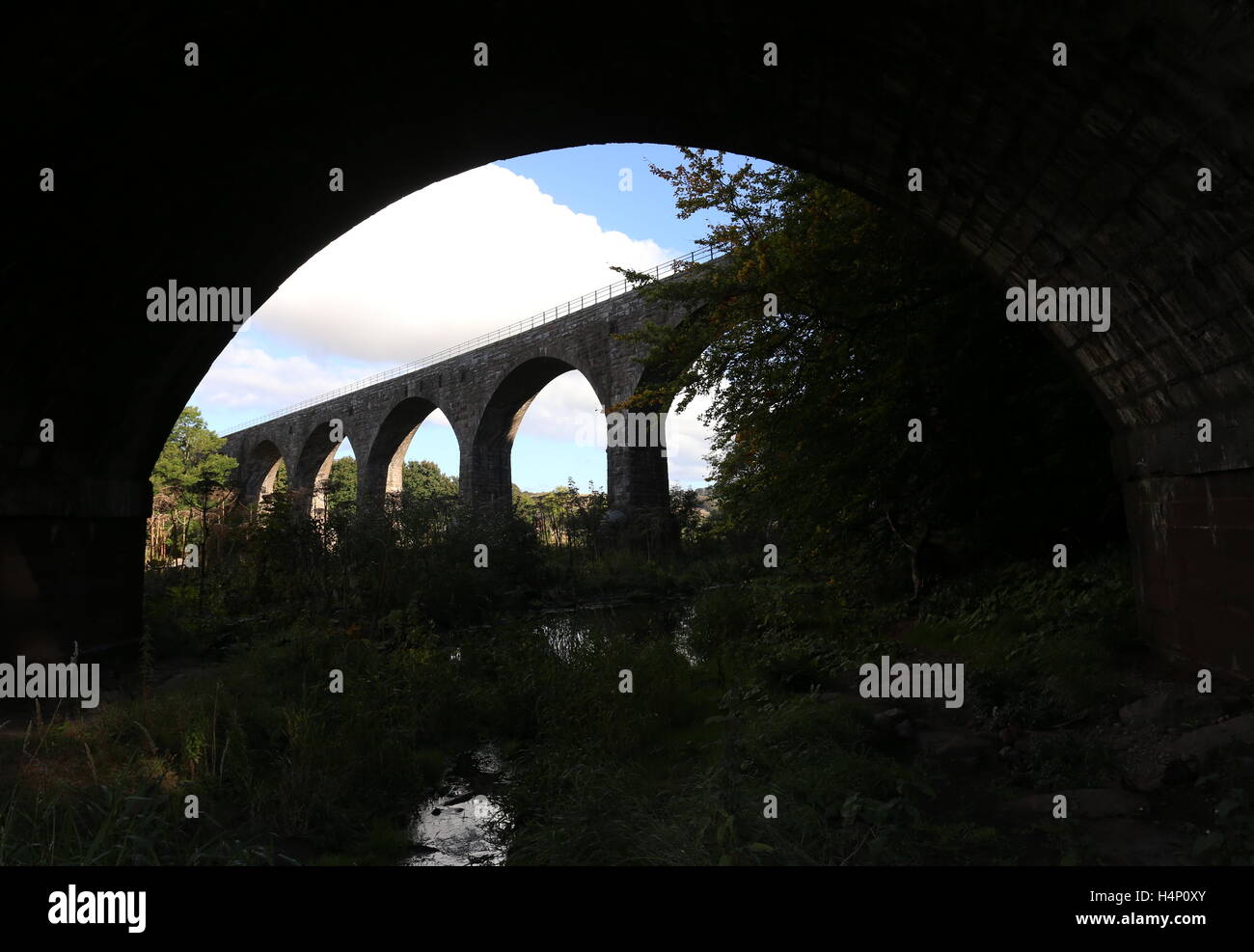 North Water viaduct over River North Esk viewed from arch of road ...