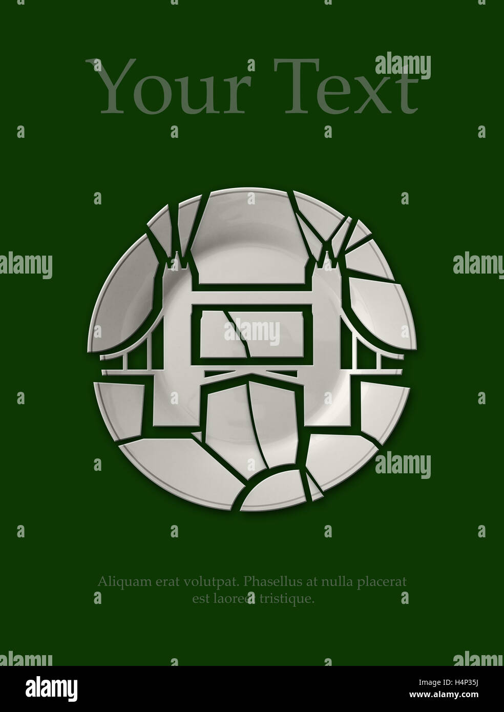 Isolated broken plate in the shape of London Tower Bridge on solid ...